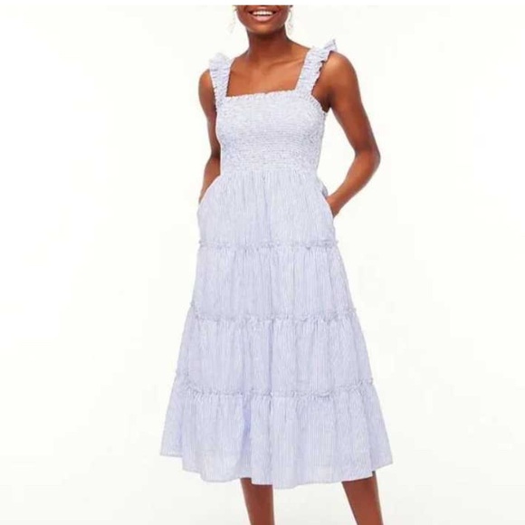 J. Crew | Dresses | J Crew Light Blue And White Preppy Smocked Beach ...